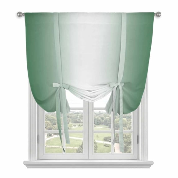 Dark Green Ombre Tie Up Curtains for Kitchen Windows,Adjustable Rod ...