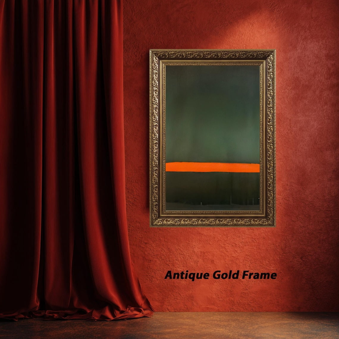 Dark Green Orange Abstract Minimalist Color Field Print Modern ...