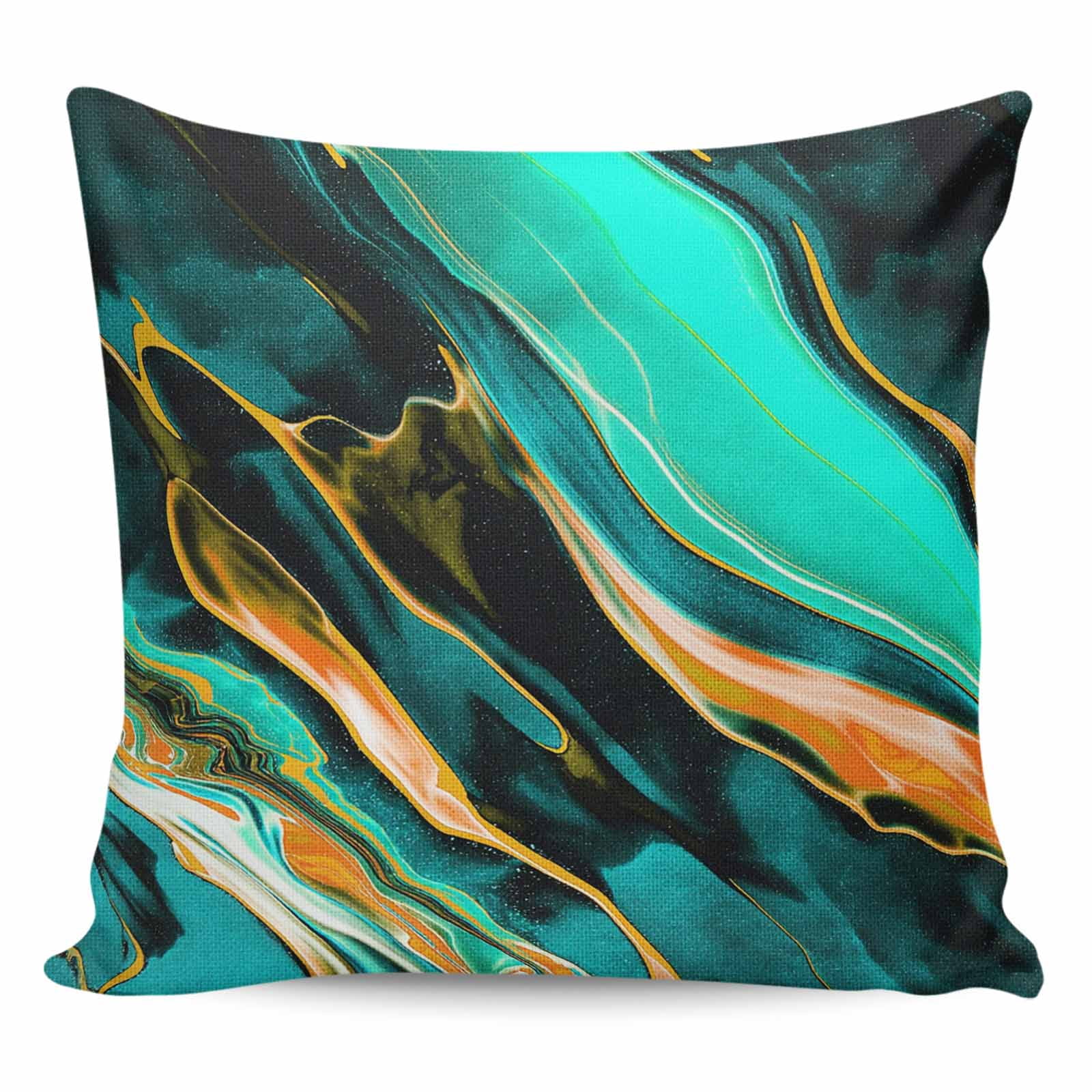 Dark Green Orange Marble Pillow Covers 24x24 Inch Decorative Throw ...