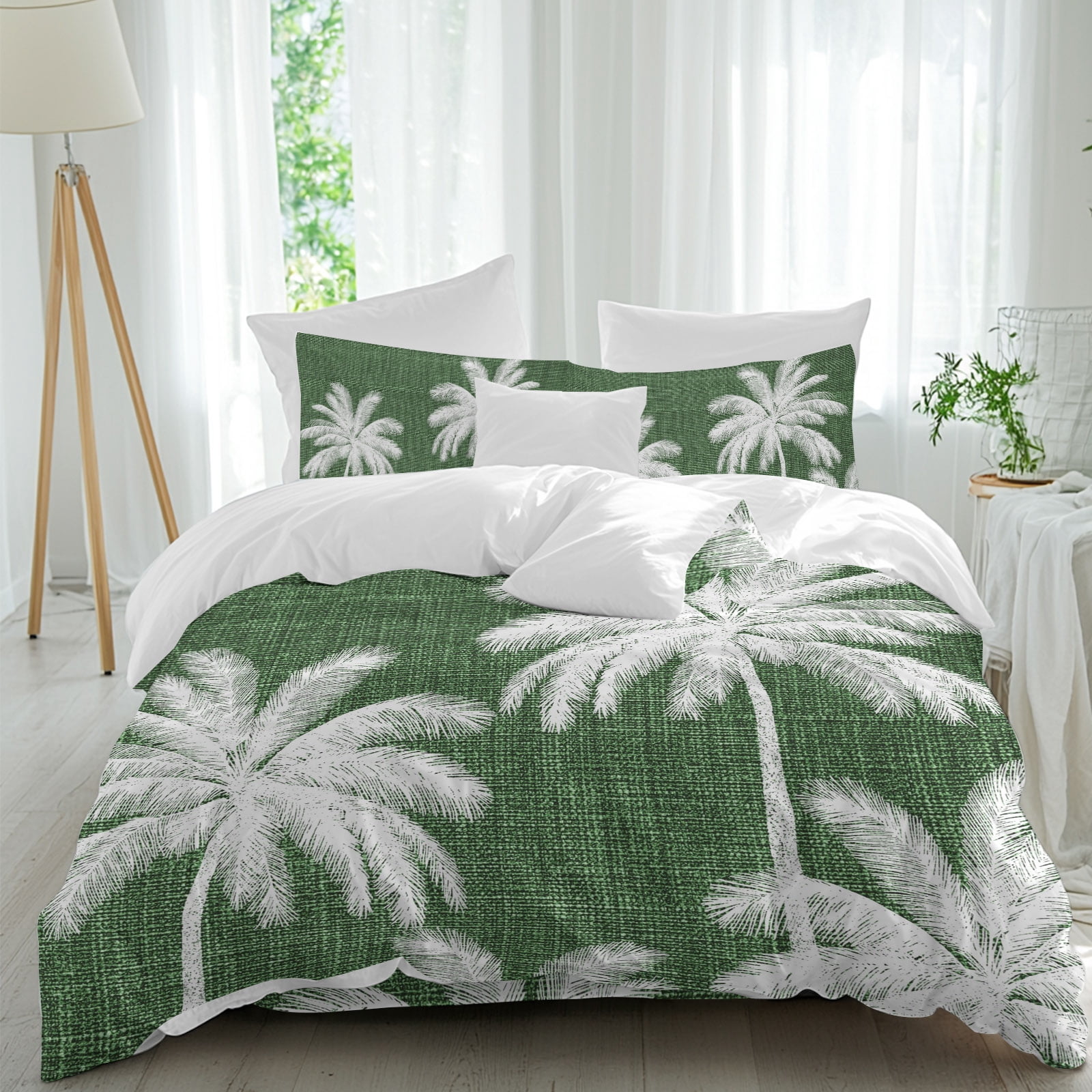 Dark Green Palm Trees Bedding Duvet Cover Set Queen Size 4 Pieces ...