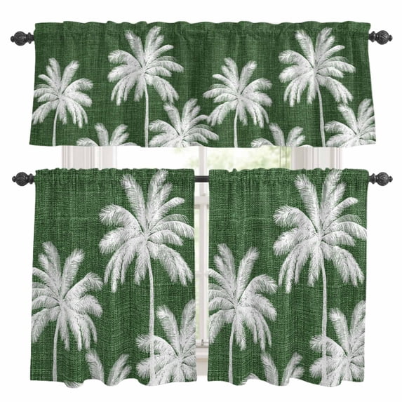 Dark Green Palm Trees Kitchen Curtains Set for Windows, Summer Beach ...