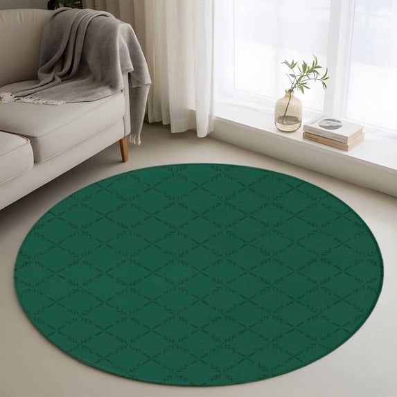 Dark Green Plaid Round Area Rug 4 FT, Non Slip Indoor Outdoor Rug ...
