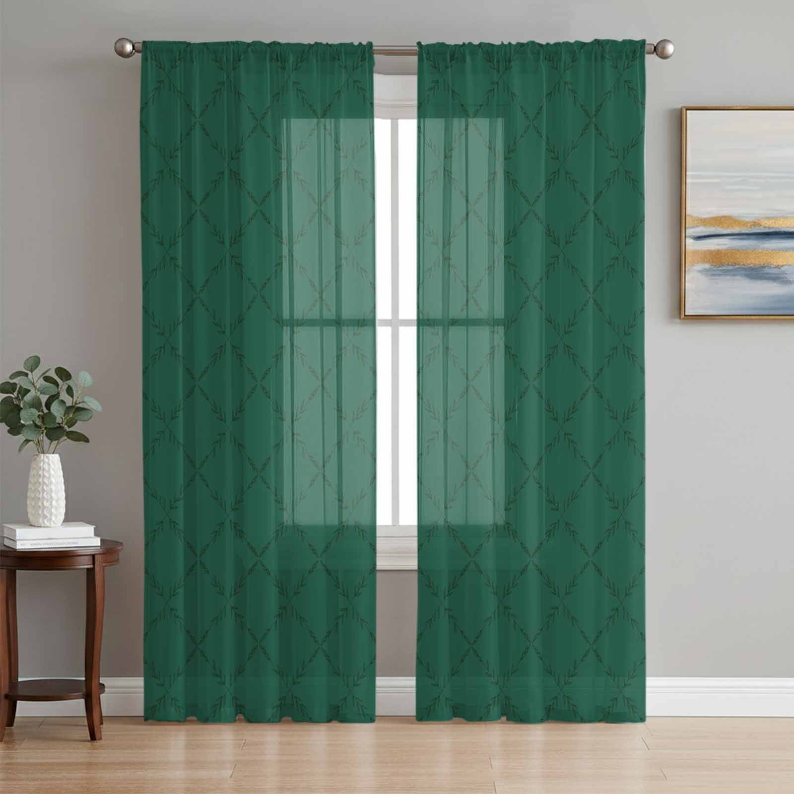 Dark Green Plaid Semi Sheer Curtains 72 Inch Length 2 Panels Set ...