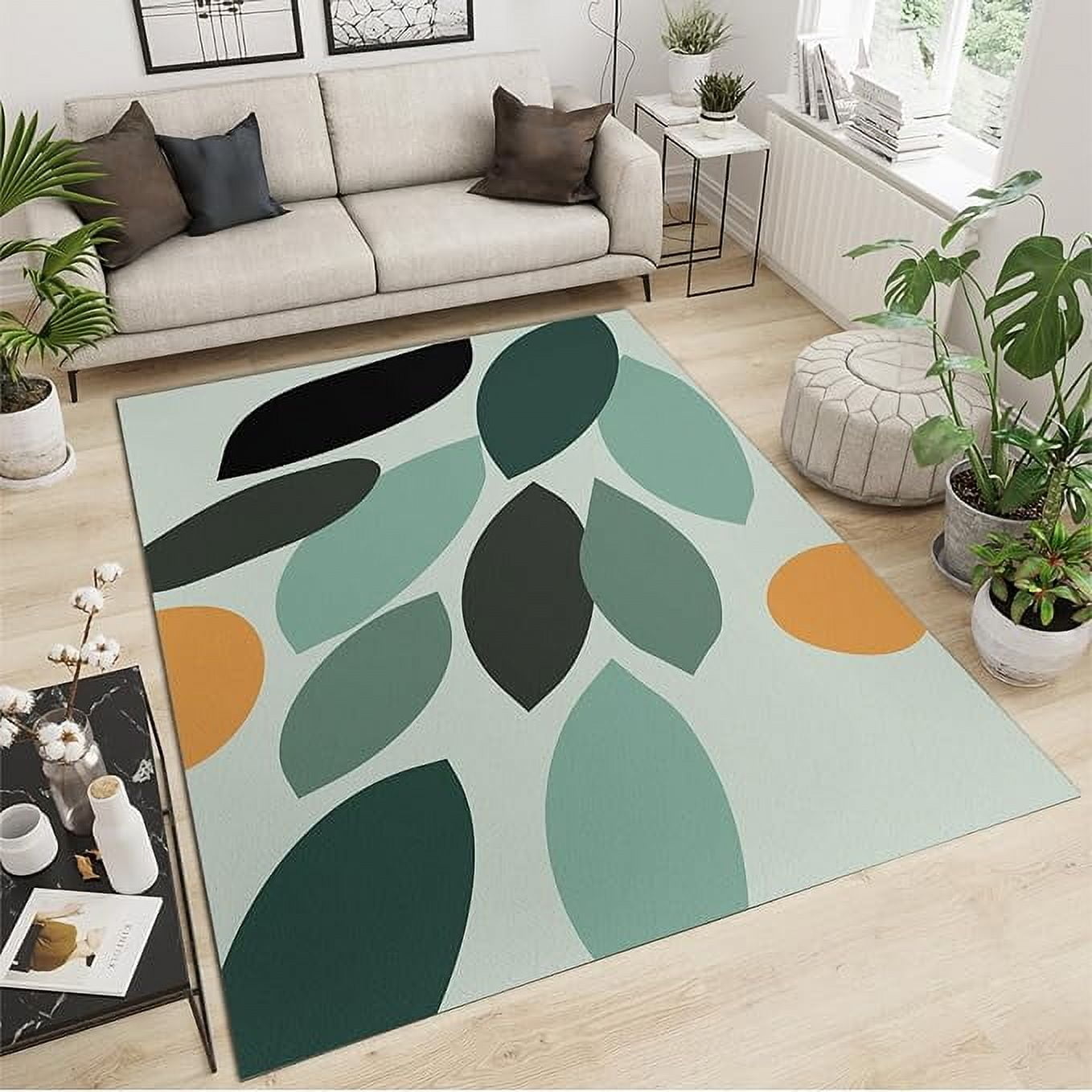 Dark Green Plant Leaves Area Rug, Tropical Jungle Branches Green Leaves ...