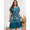 Dark Green Plus Size Casual Vacation Floral Print Wrap Dress With ...