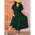 Dark Green Plus Size V-Neck Wrap Maxi Dress With Tiered Ruffle Hem And ...