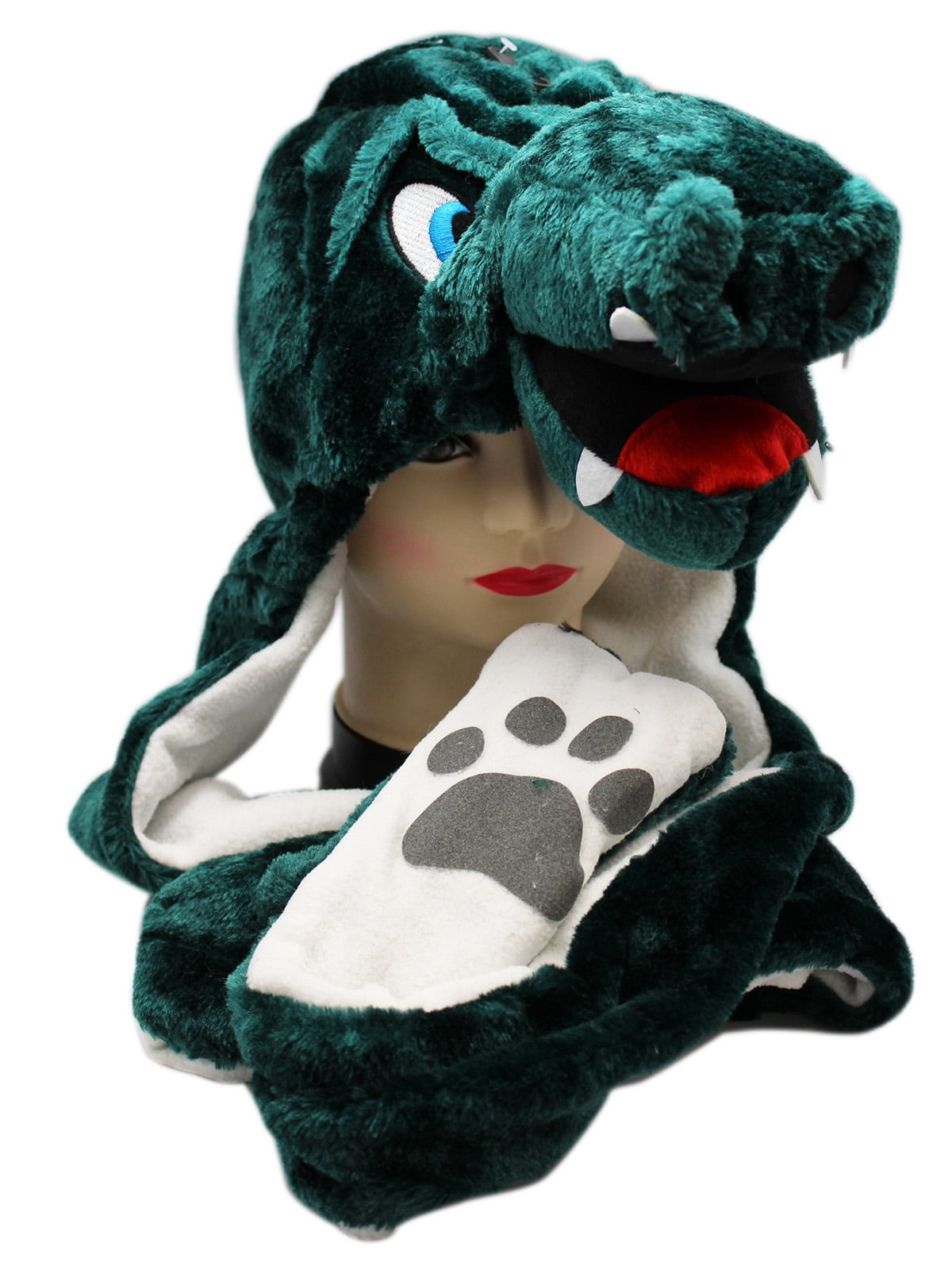 Dark Green Plush Alligator Dangling Mitten Arms Hat - Walmart.com