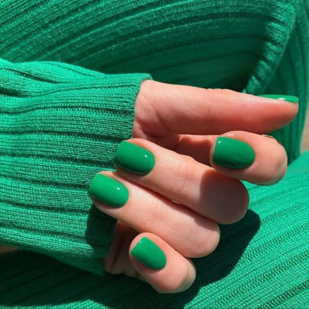 Dark Green Press on Nails Short Round,Short Fake Nails Glue on, Short ...