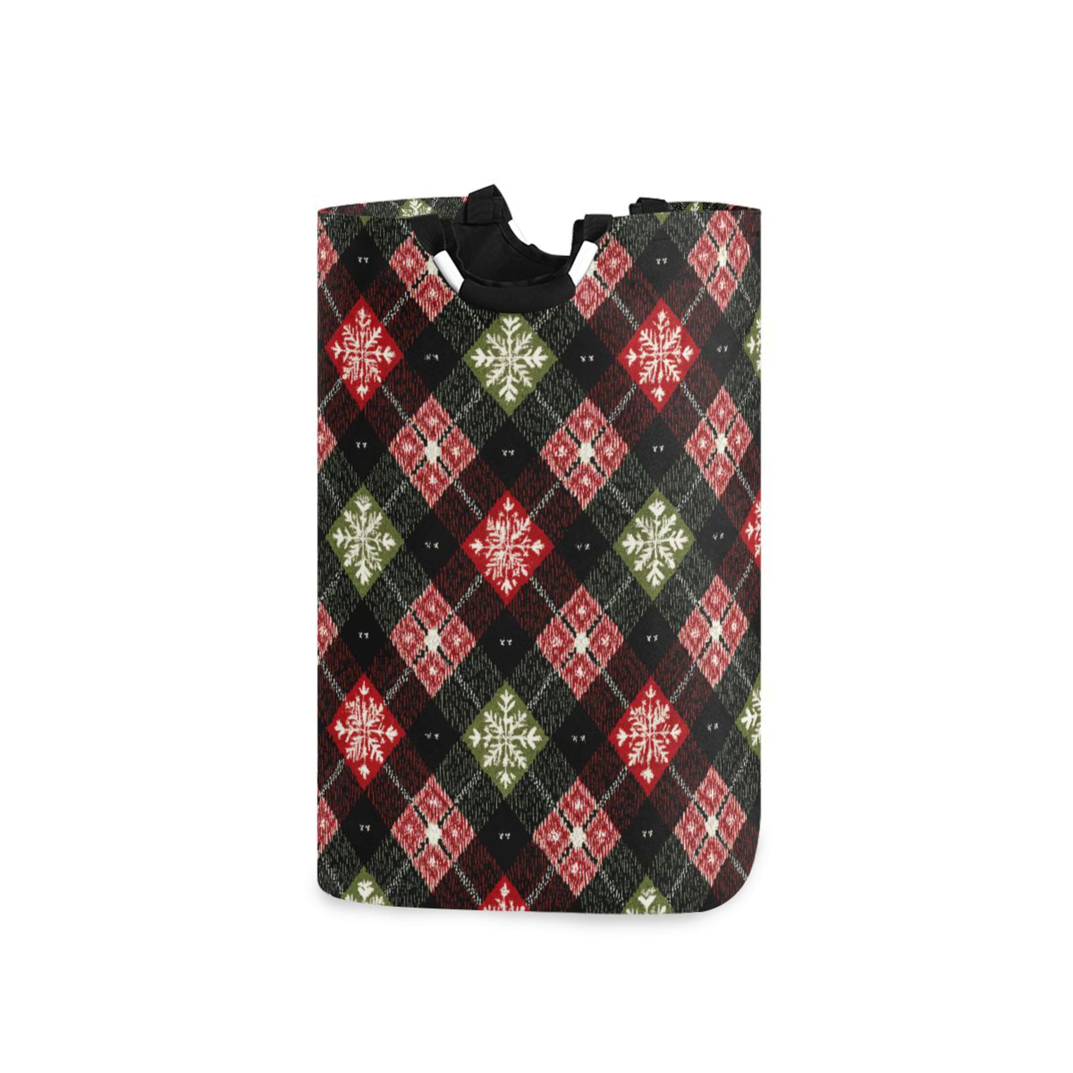 Dark Green Red Checkerboard Snowflakes Christmas Laundry Basket with ...