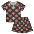 Dark Green Red Checkerboard Snowflakes Christmas Pajamas Set Short ...
