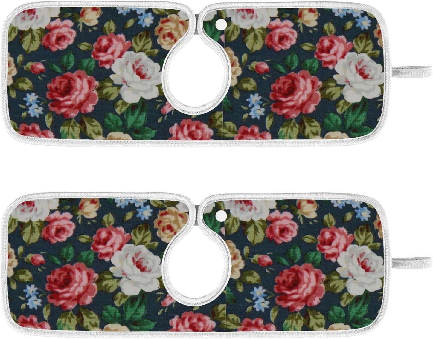Dark Green Rose Flower Leaves 2PCS Faucet Absorbent Mat Kitchen Faucet ...