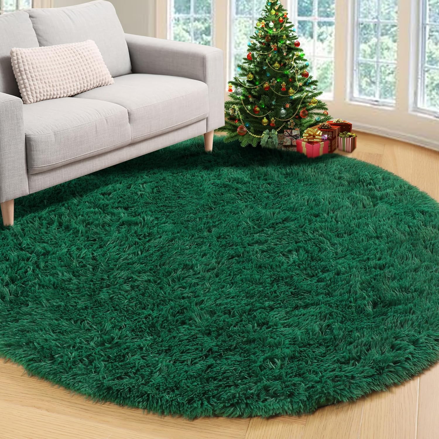 Dark Green Round Area Rug 4x4, Soft Bedroom Circle Rugs for Kids Girls ...