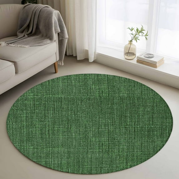 Dark Green Round Rugs 3.3ft, Farmhouse Burlap Solid Green Color Modern ...