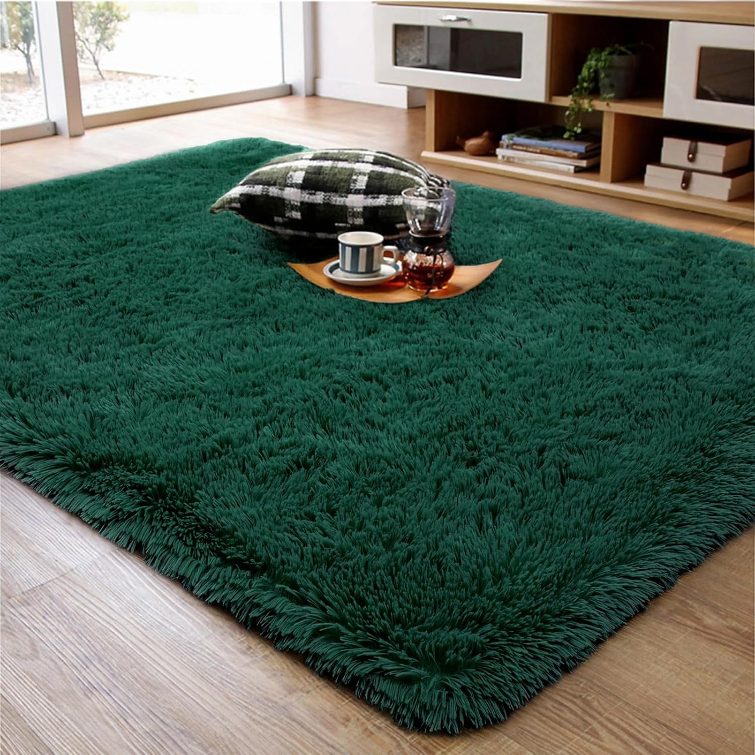 Dark Green Rug 4x6 Fluffy Emerald Area Rugs for Bedroom Living Room ...