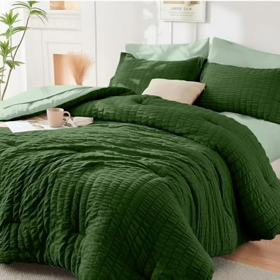 Dark Green/Sage Green California King Comforter Set Seersucker 7 Pieces ...