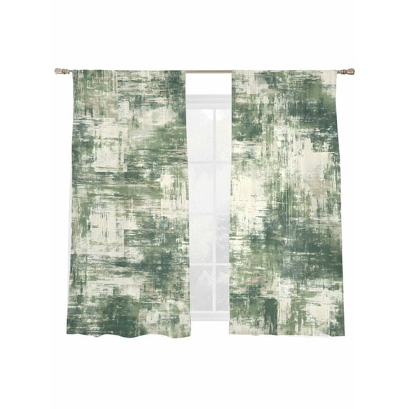 Dark Green Sheer Curtains 2 Panels Set Modern Abstract Gradient Green ...