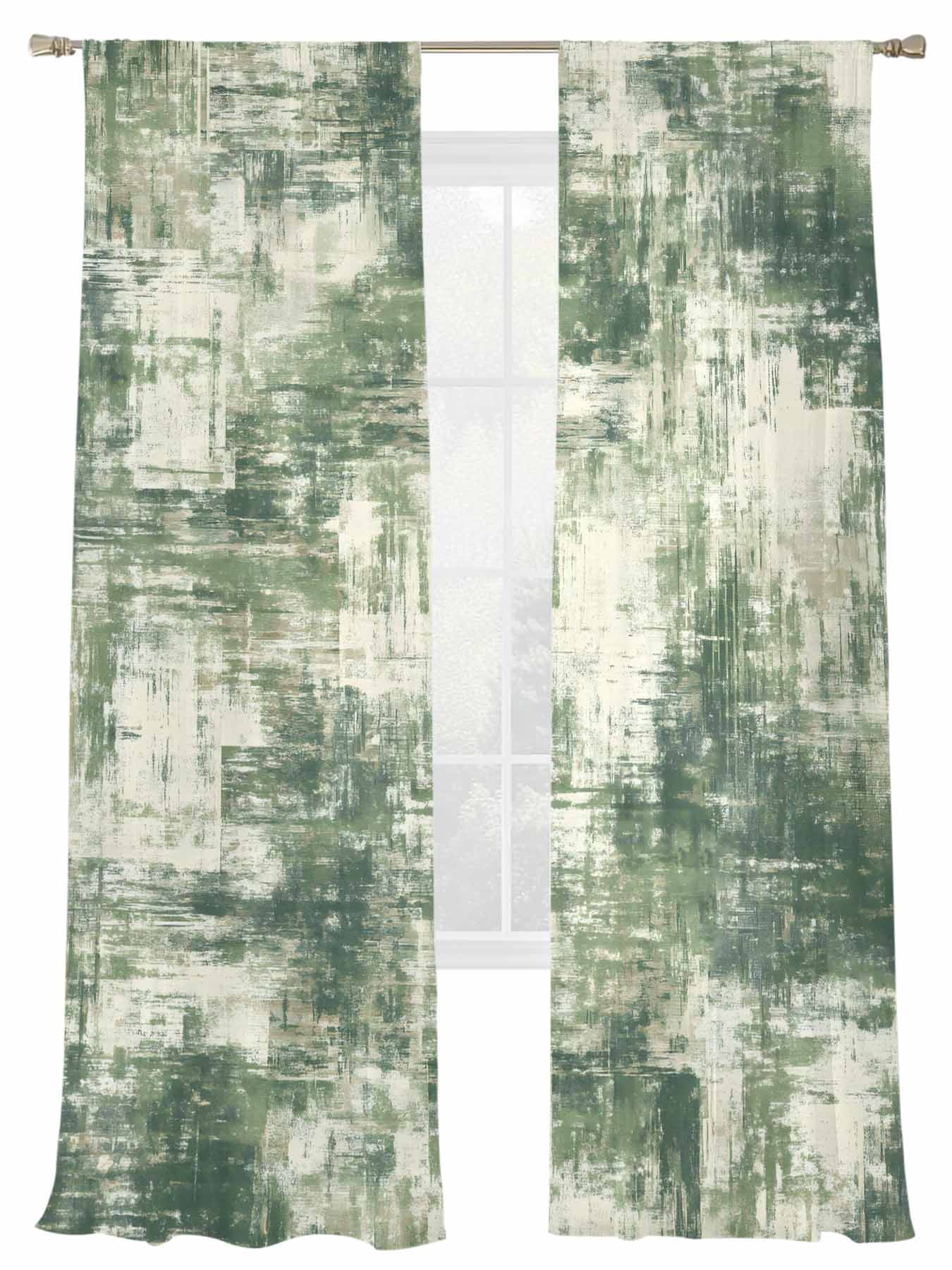 Dark Green Sheer Curtains 2 Panels Set Modern Abstract Gradient Green ...