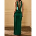 Dark Green Solid Woven Plunging Draped Neck Backless Fitted Maxi Dress ...