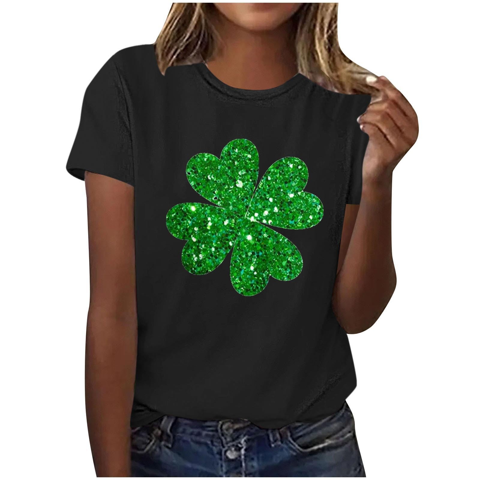 Dark Green Sparkle T Shirt St Patricks Day Glitter Clover Graphic Tees ...