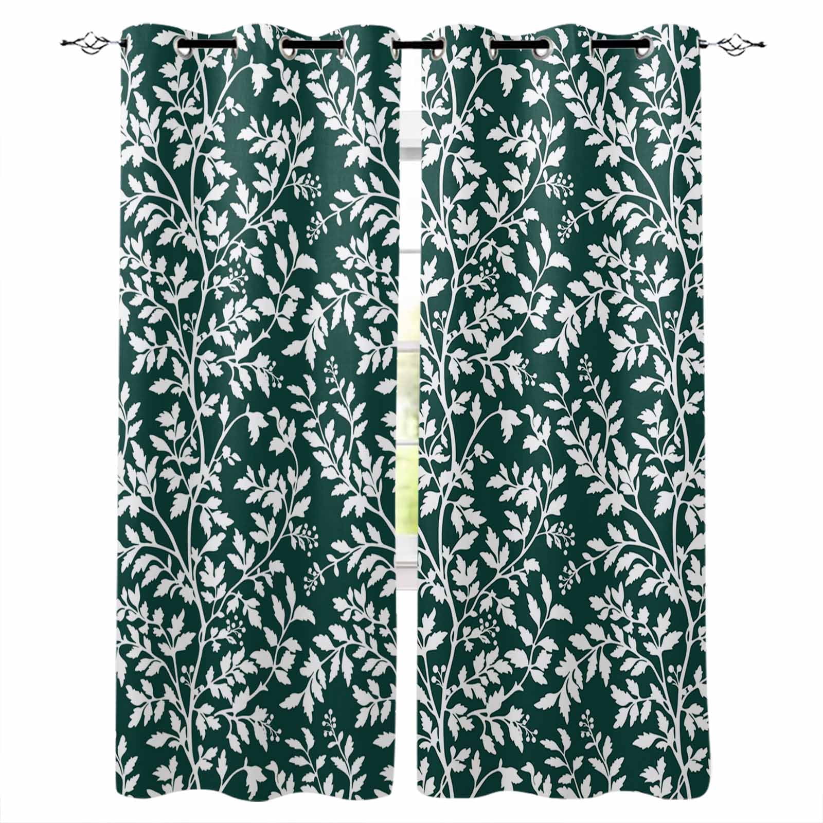 Dark Green Spring Floral Blackout Curtains for Bedroom/Living Room ...