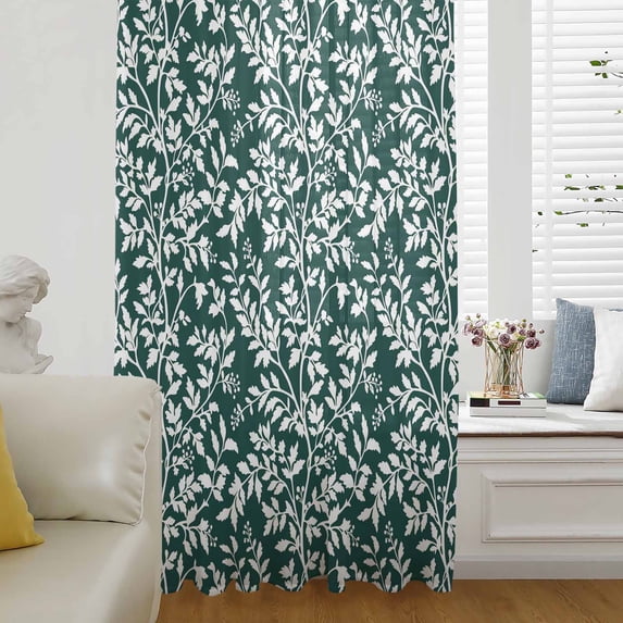 Dark Green Spring Floral Semi Sheer Curtains Drapes for Living Room ...