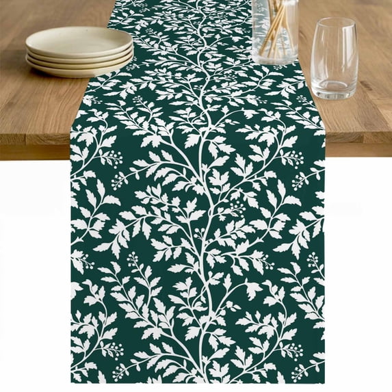 Dark Green Spring Floral Table Runner - 60 Inch Long Farmhouse Flowers ...