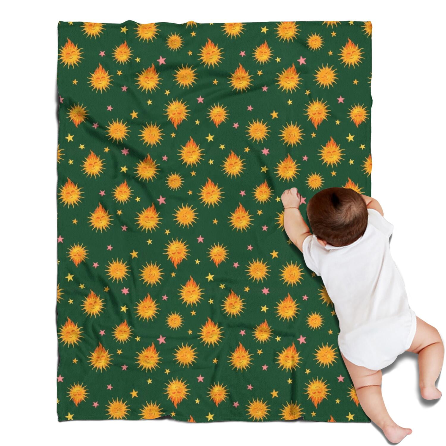 Dark Green Star Sun Pattern Blanket,Comfortable Soft Lamb Wool Throw ...