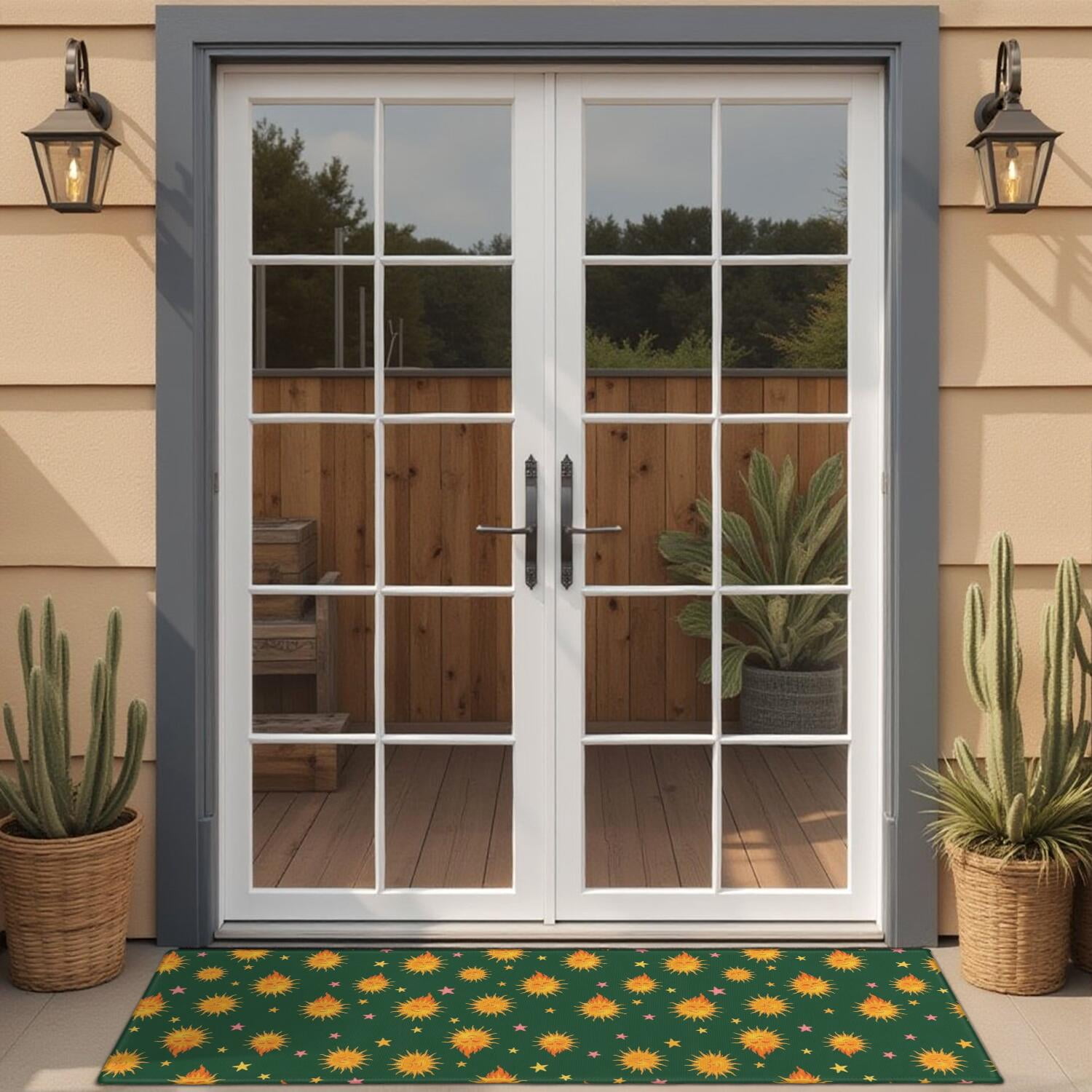 Dark Green Star Sun Pattern Door Rugs,Washable Non Slip Door Mats ...