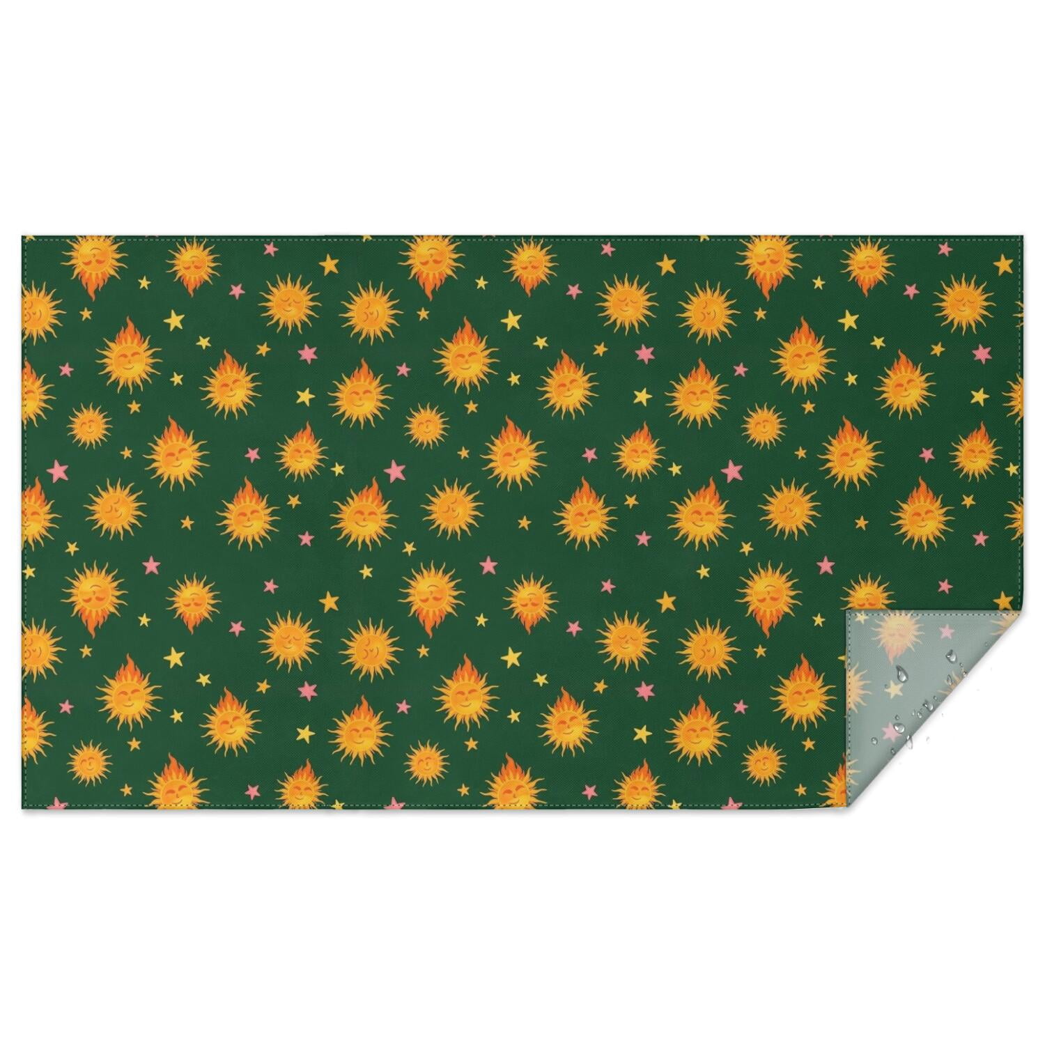 Dark Green Star Sun Pattern Rectangle Tablecloth 60"x102",Waterproof ...