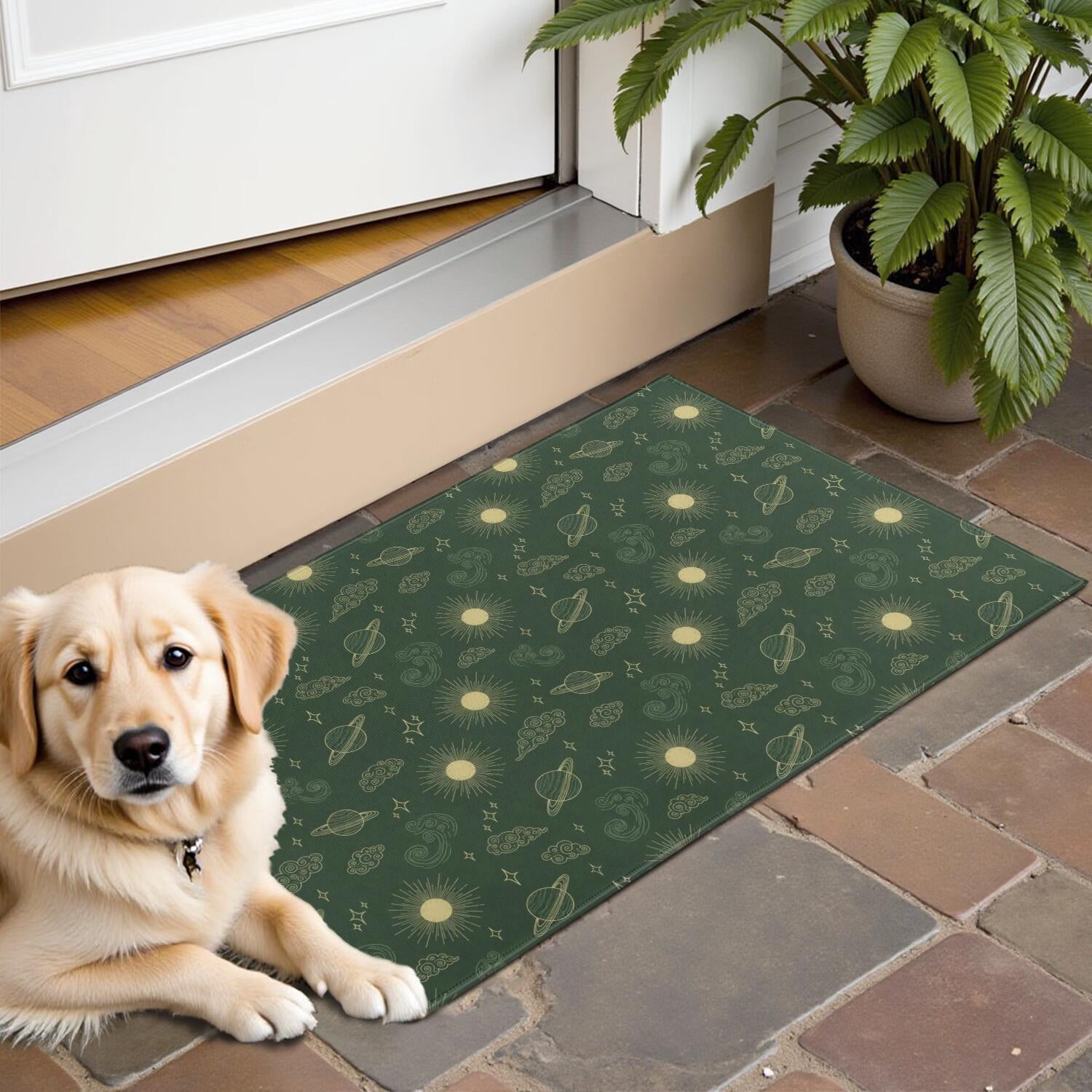 Dark Green Sun Planet Star Cloud Pattern Door Rugs,Washable Non Slip ...