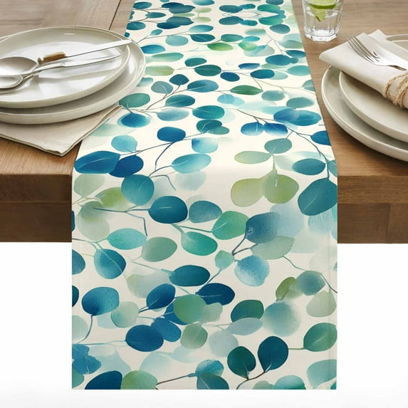 Dark Green Table Runner 13x60 inch Eucalyptus Leaves Spring Plants ...