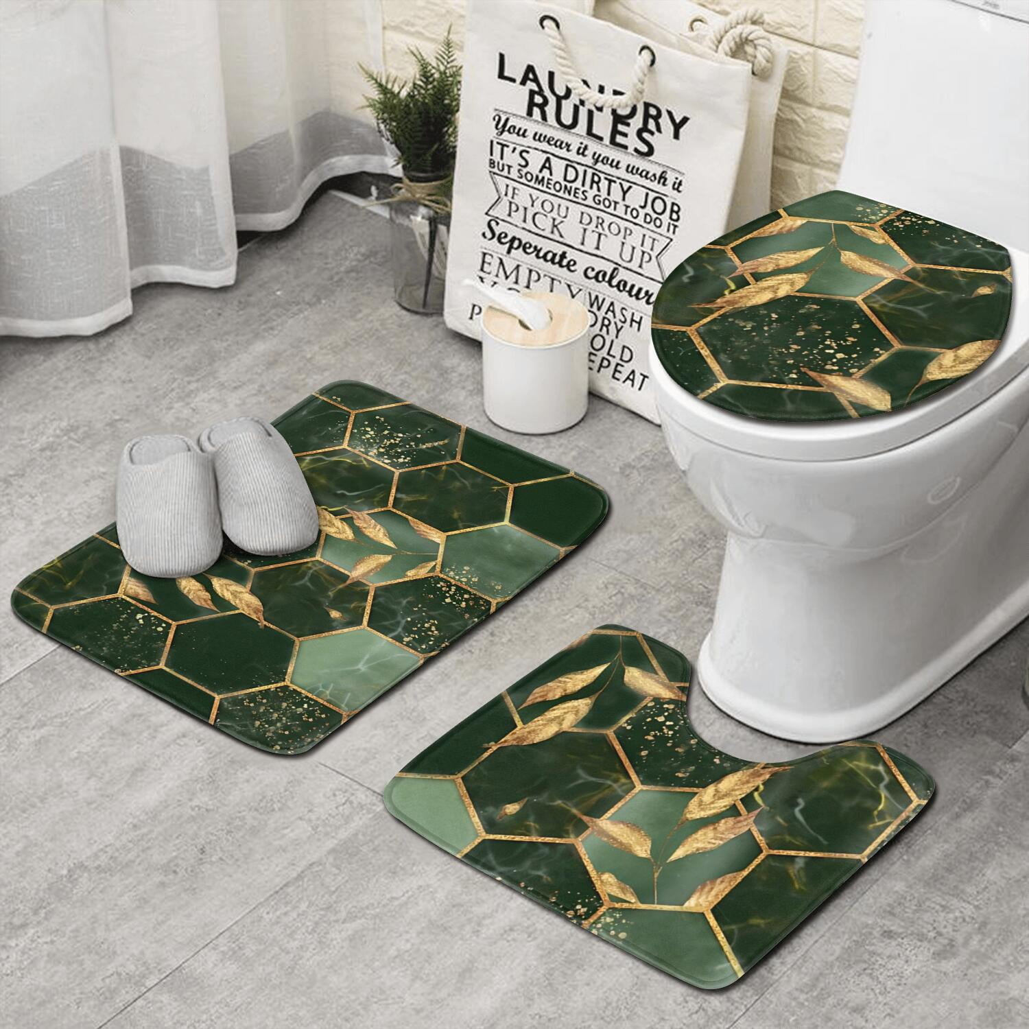 Dark Green Toilet Cover Set 3 Piece Emerald Tower Bathroom Mat Set ...
