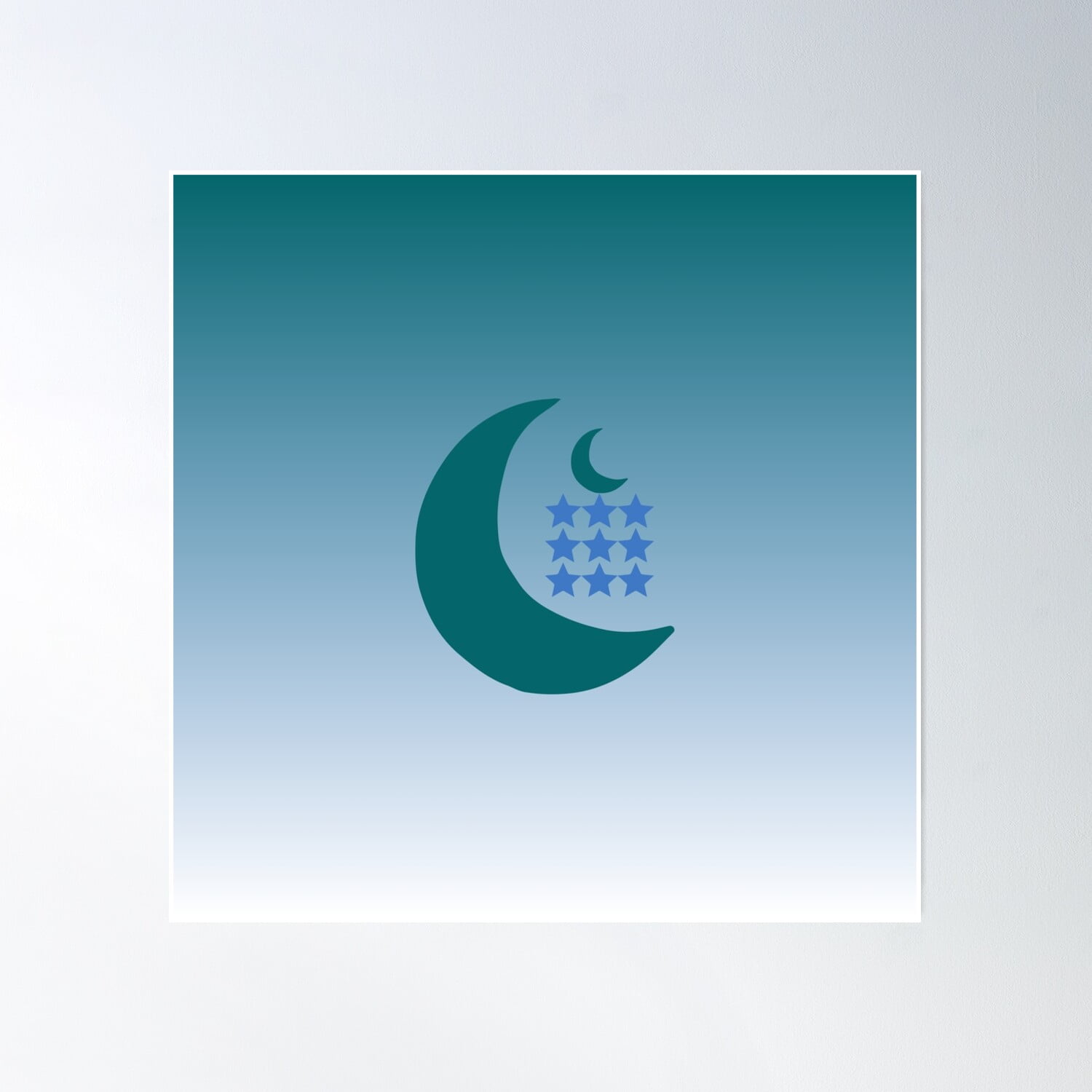 Dark Green/Turquoise Crescent Moon And Blue Stars In White/Blue/Green ...