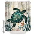 Dark Green Turtle Coastal Bathroom Shower Curtains with 12 Hooks ...