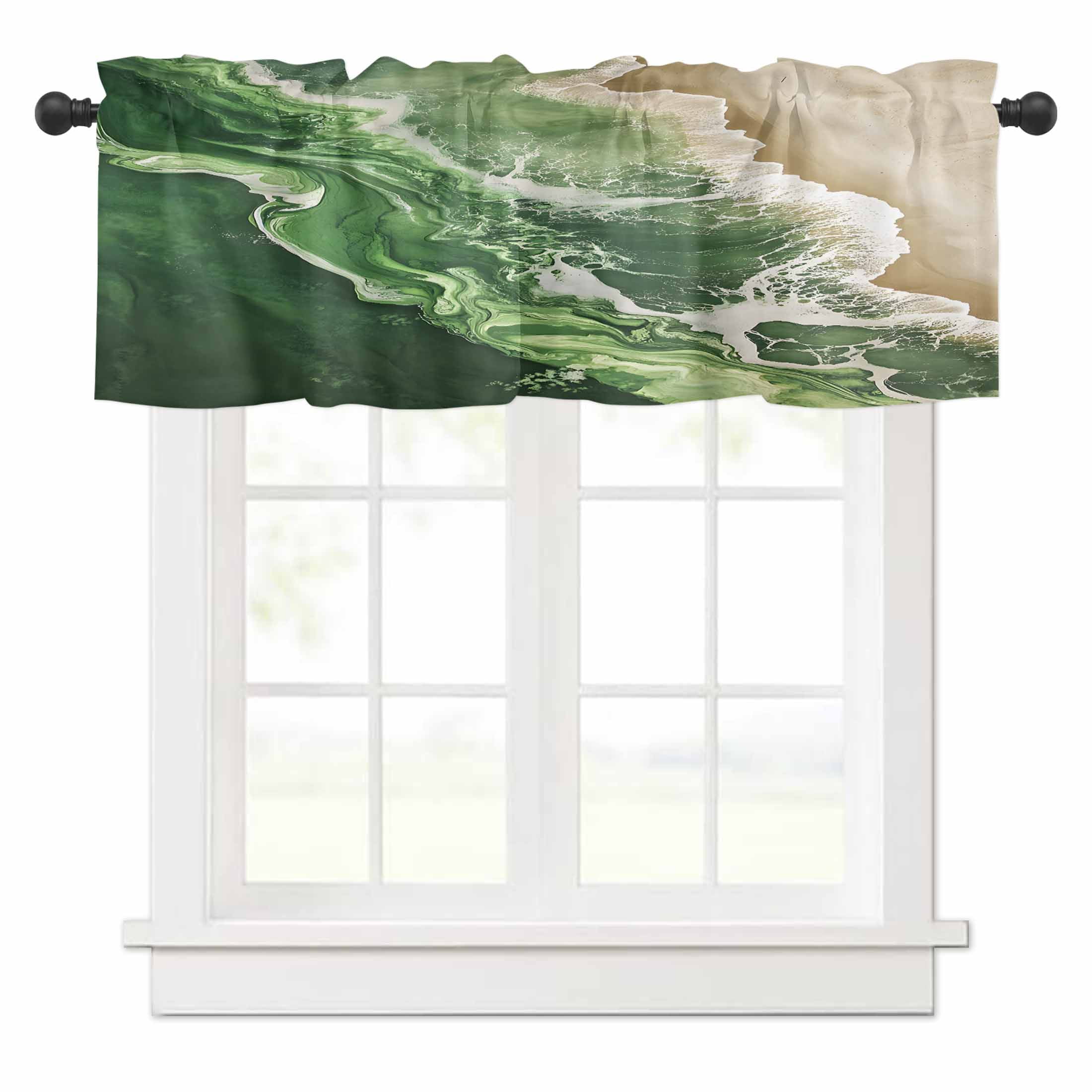 Dark Green Valances for Windows Beige Gradient Ocean Wave Abstract ...