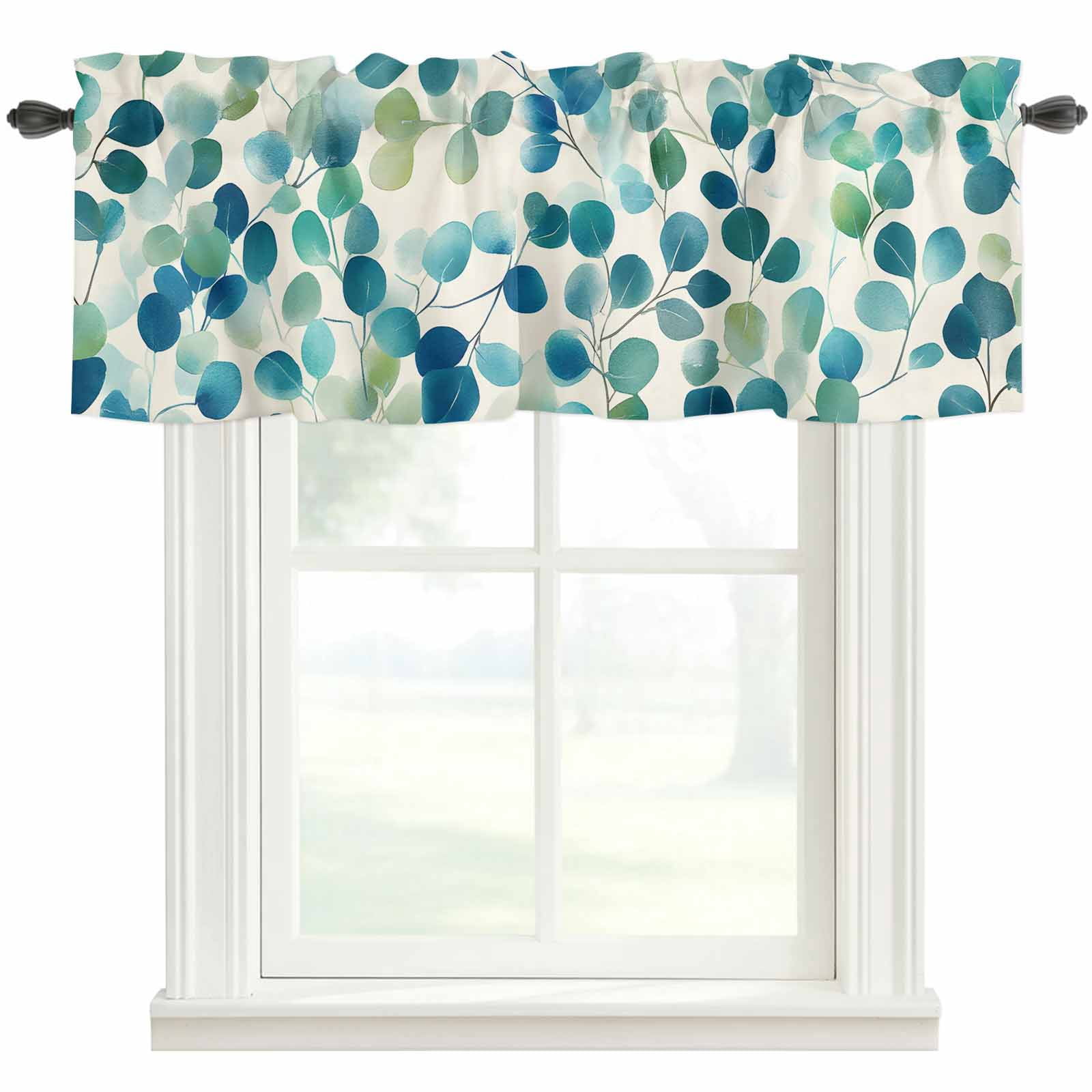 Dark Green Valances for Windows Eucalyptus Leaves Spring Plants Rod ...