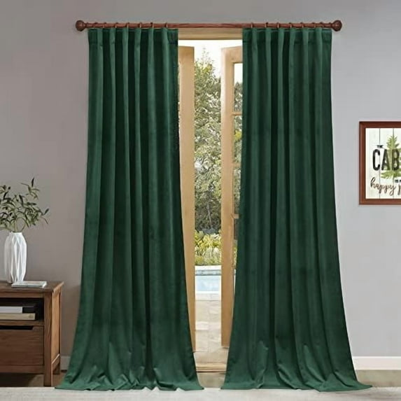 Dark Green Velvet Curtains - Room Darkening Window Curtain for Bedroom ...