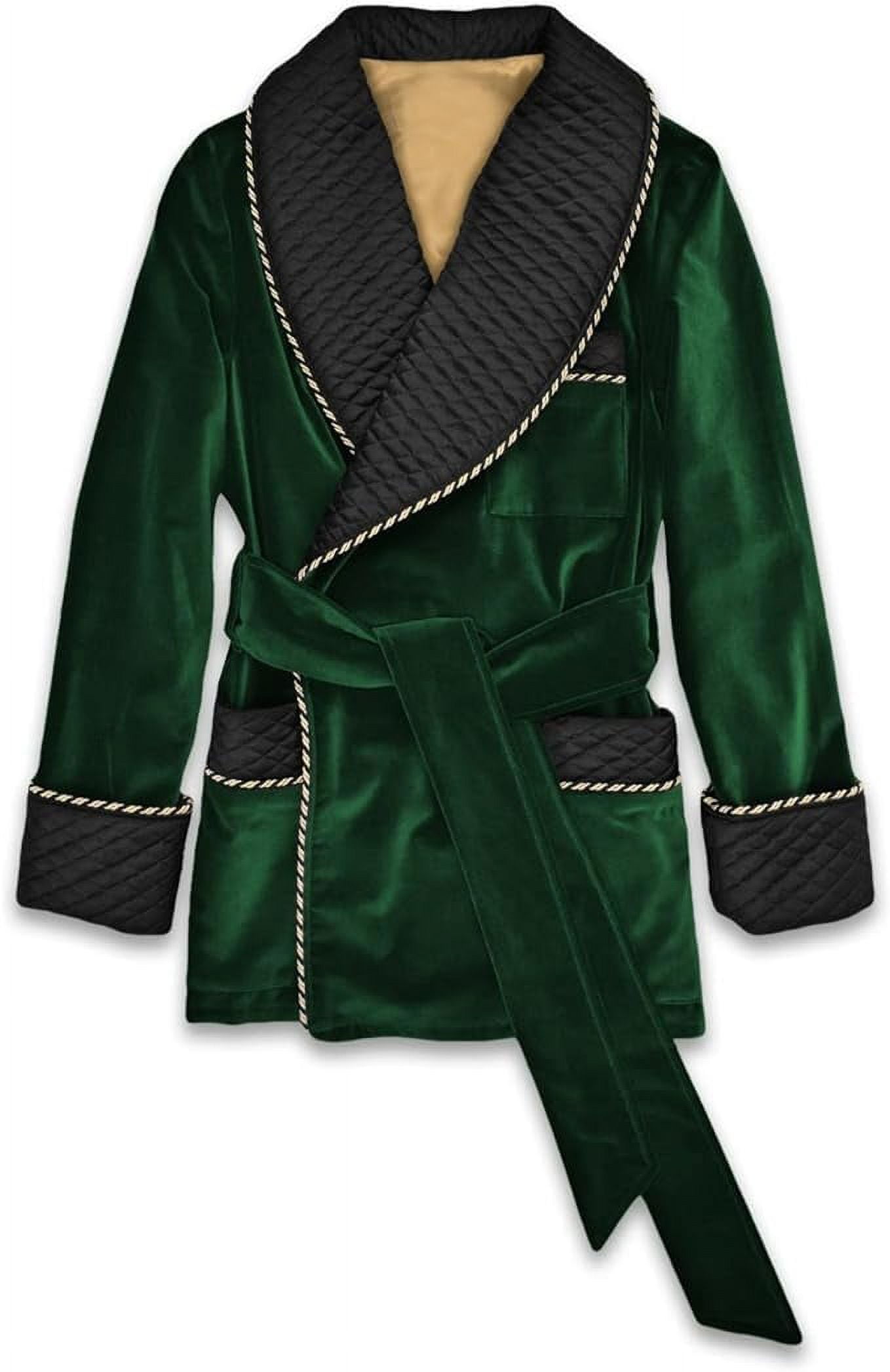 Dark Green Velvet Smoking Jacket with Quilted Silk Shawl Collar English ...