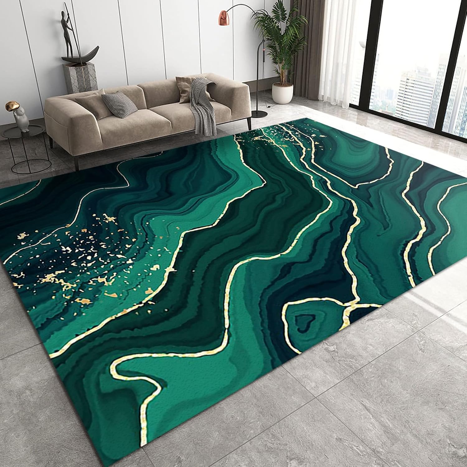 Dark Green Wate Area Rug, Modern Light Luxury Style Indoor Carpet, Rug ...
