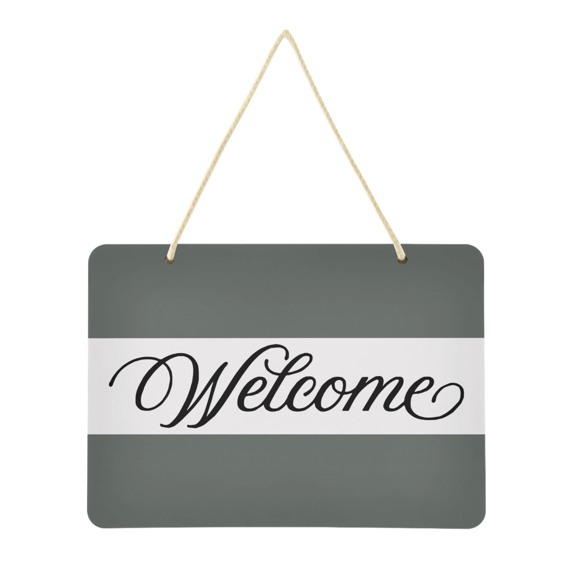 Dark Green Welcome Sign Front Door PVC 14x10 inch Hanger Hello Sign ...