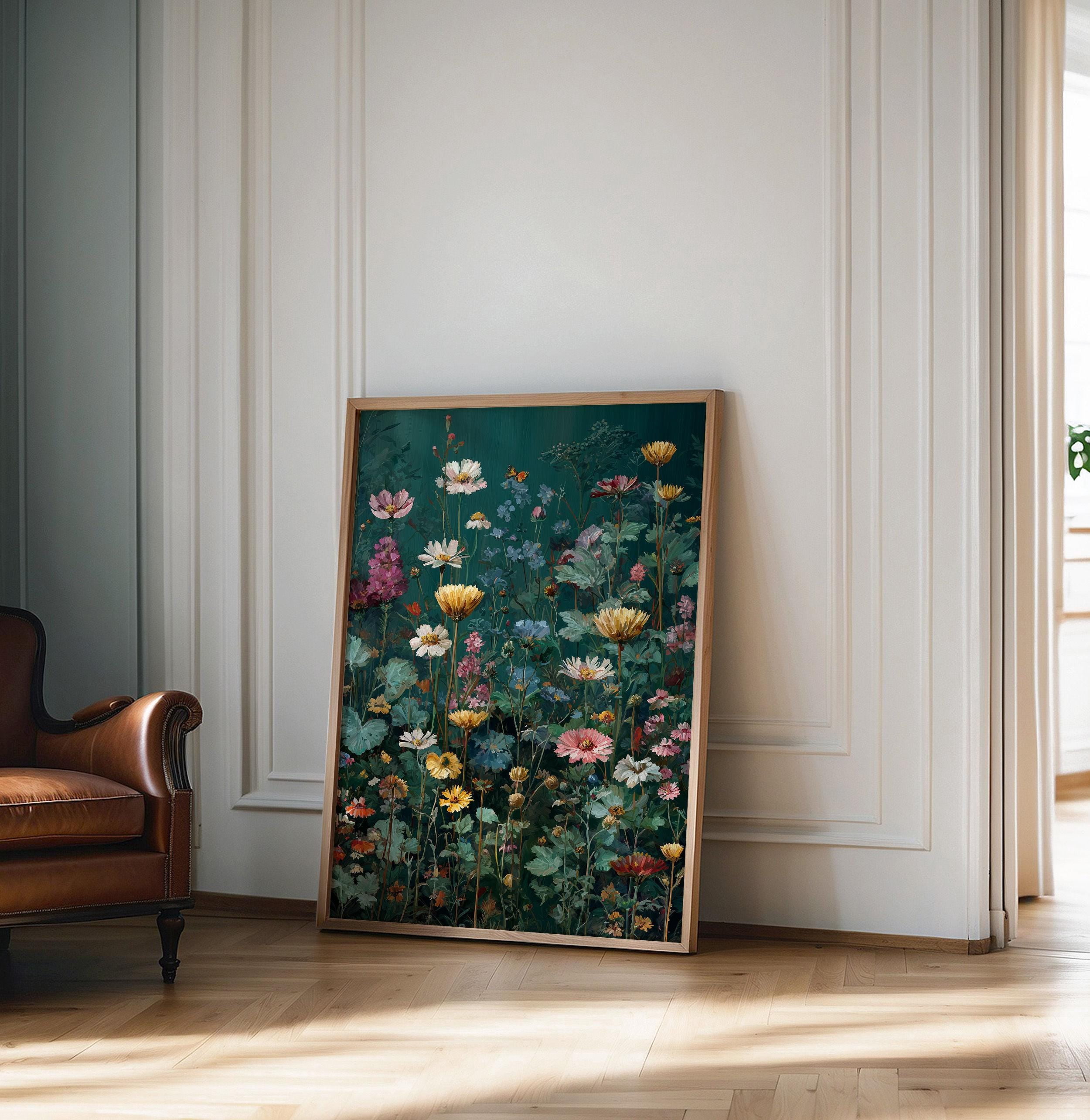 Dark Green Wildflowers Painting Poster Spring Flower Watercolor Style ...