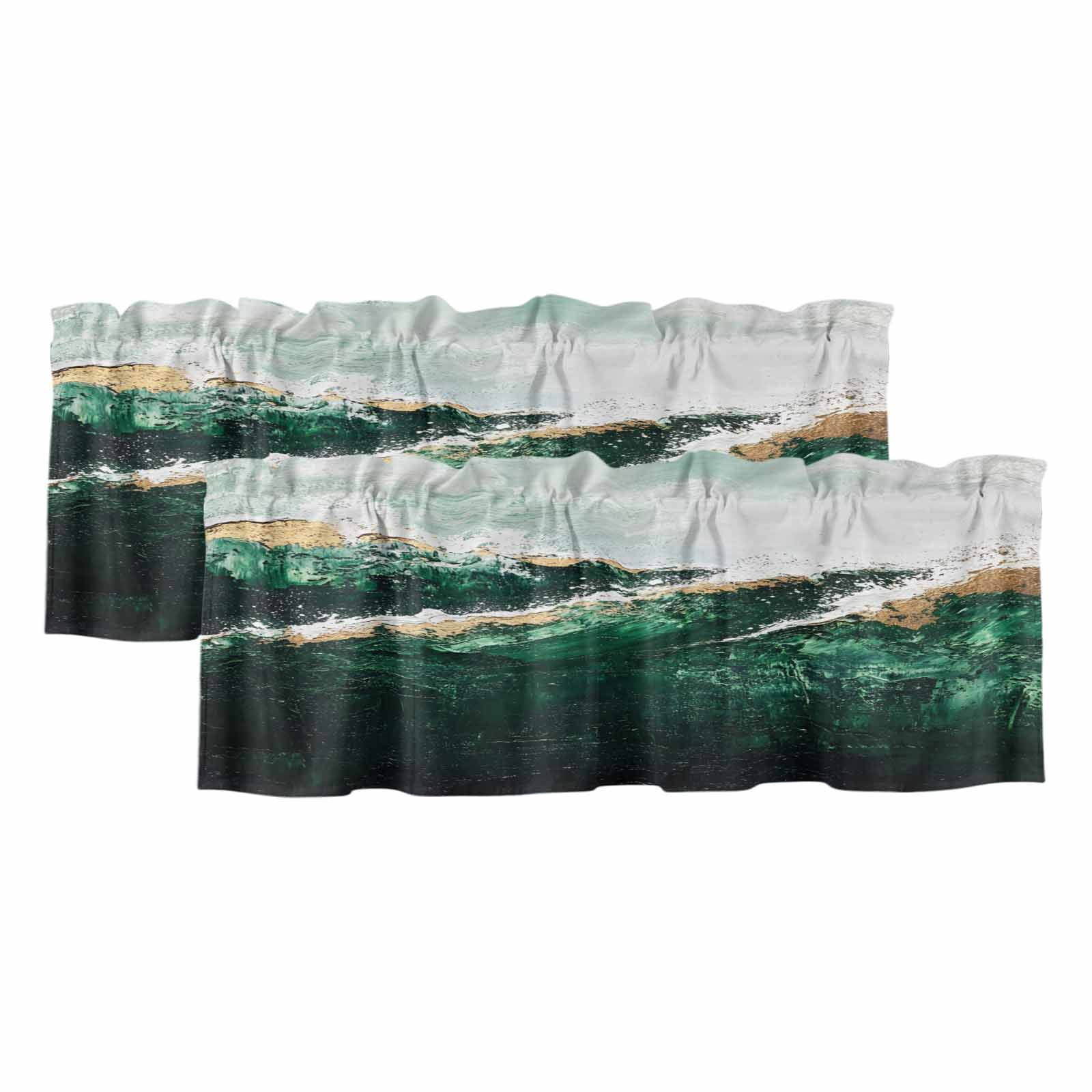 Dark Green Window Valance, White Ocean Wave Texture Abstract Modern ...