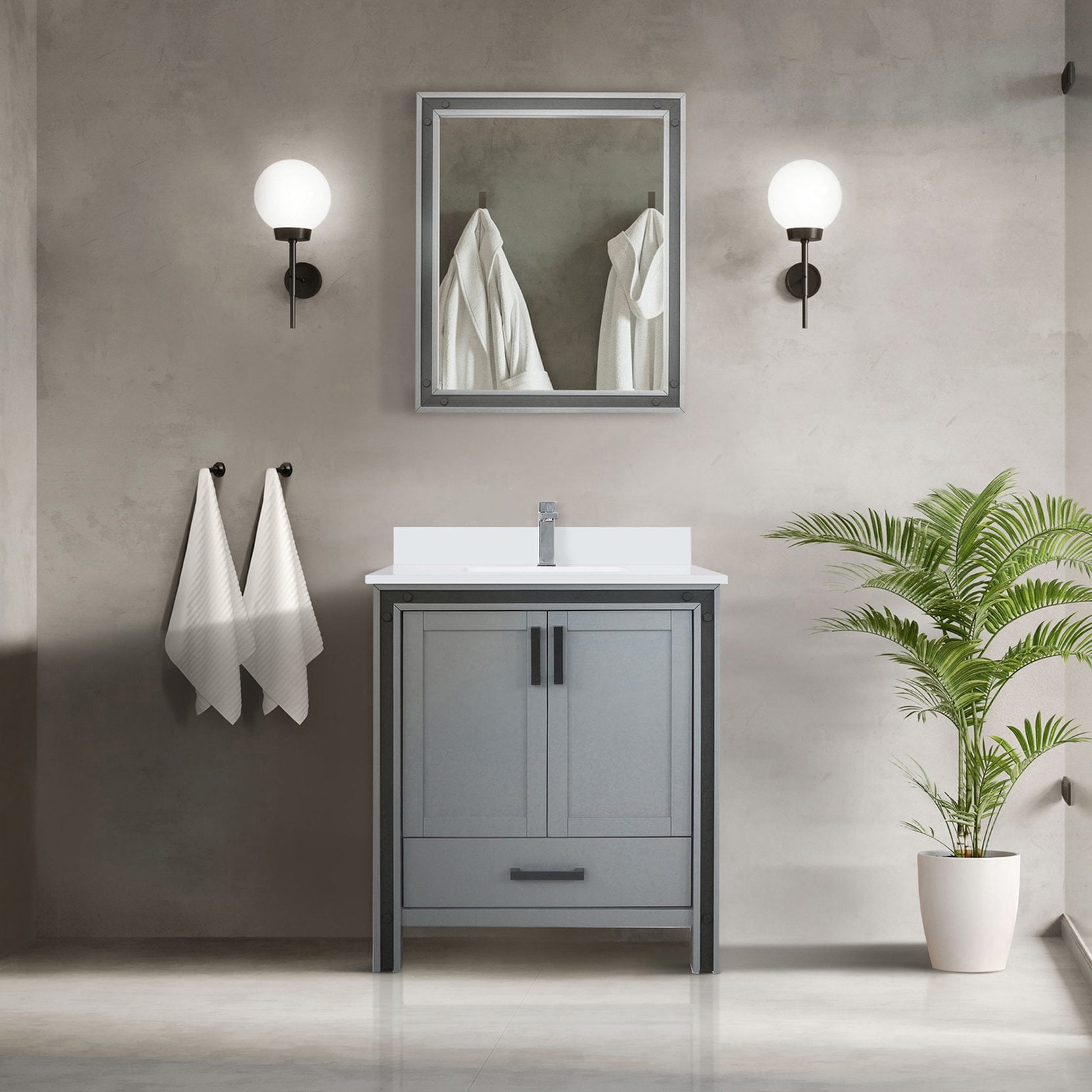Dark Grey 31 in. Wide Vanity for Bathroom with White Quartz Counter ...