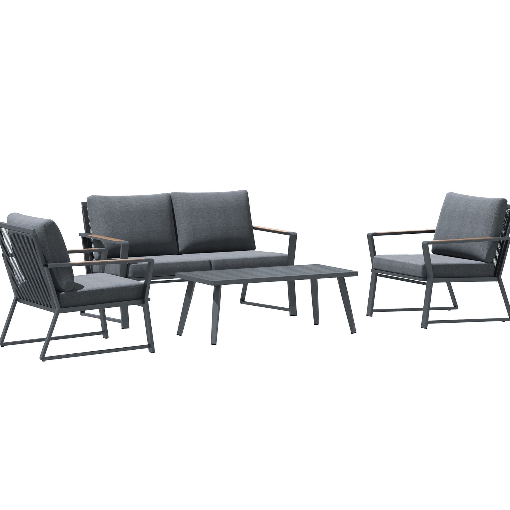 Dark Grey 4-Piece Set - Wood Grain Armrests - Outdoor Sun Areas ...