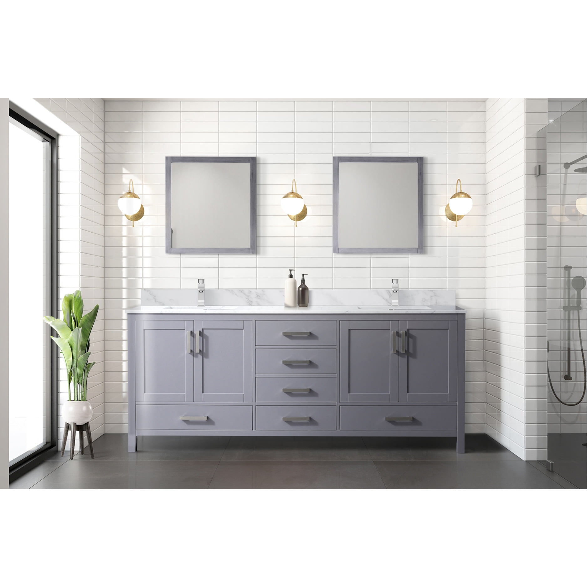 Dark Grey 80" Double Bath Vanity With Marble Top. Solid Wood Build ...