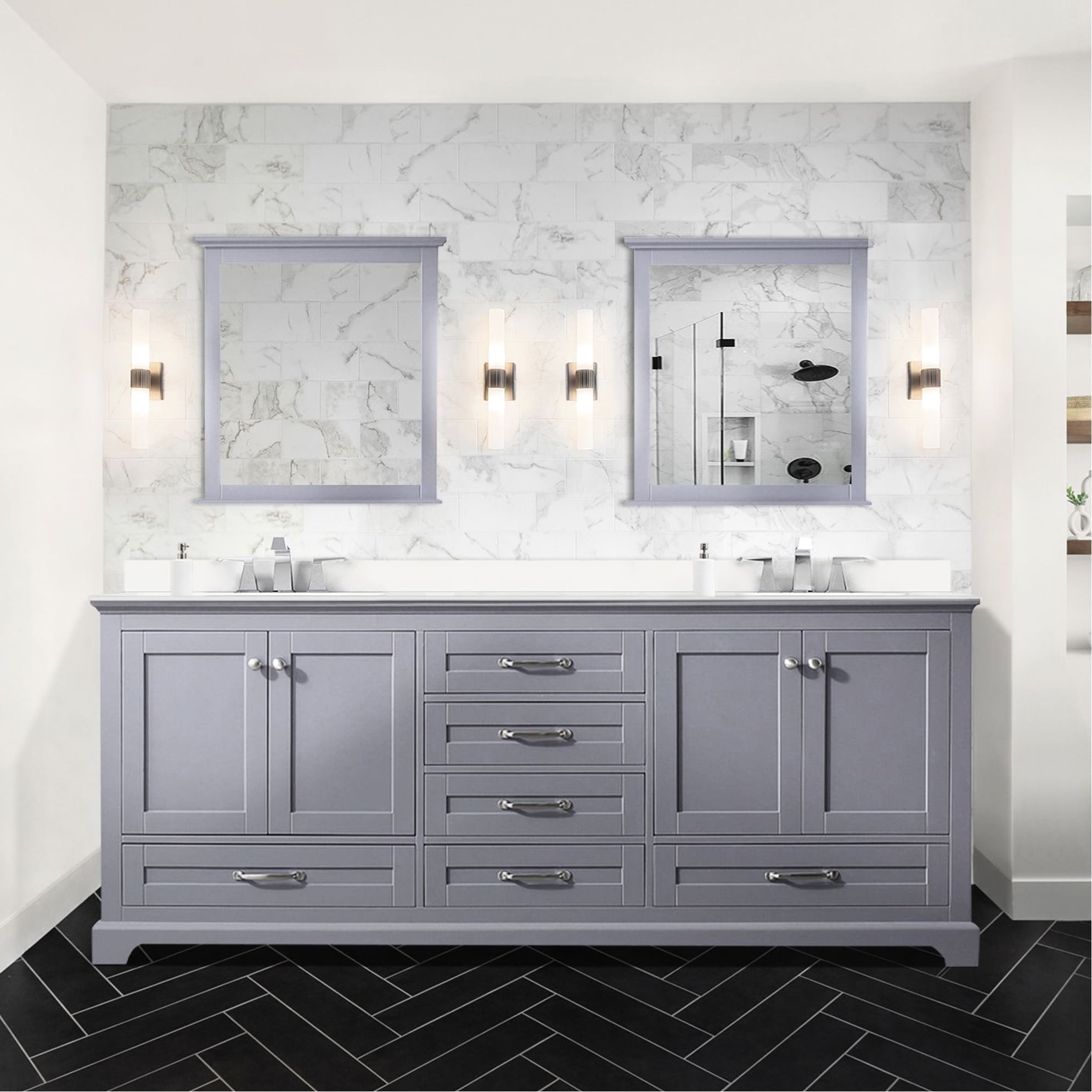 Dark Grey 80"x22" Bath Vanity With Marble Countertop. Solid Wood, Soft ...