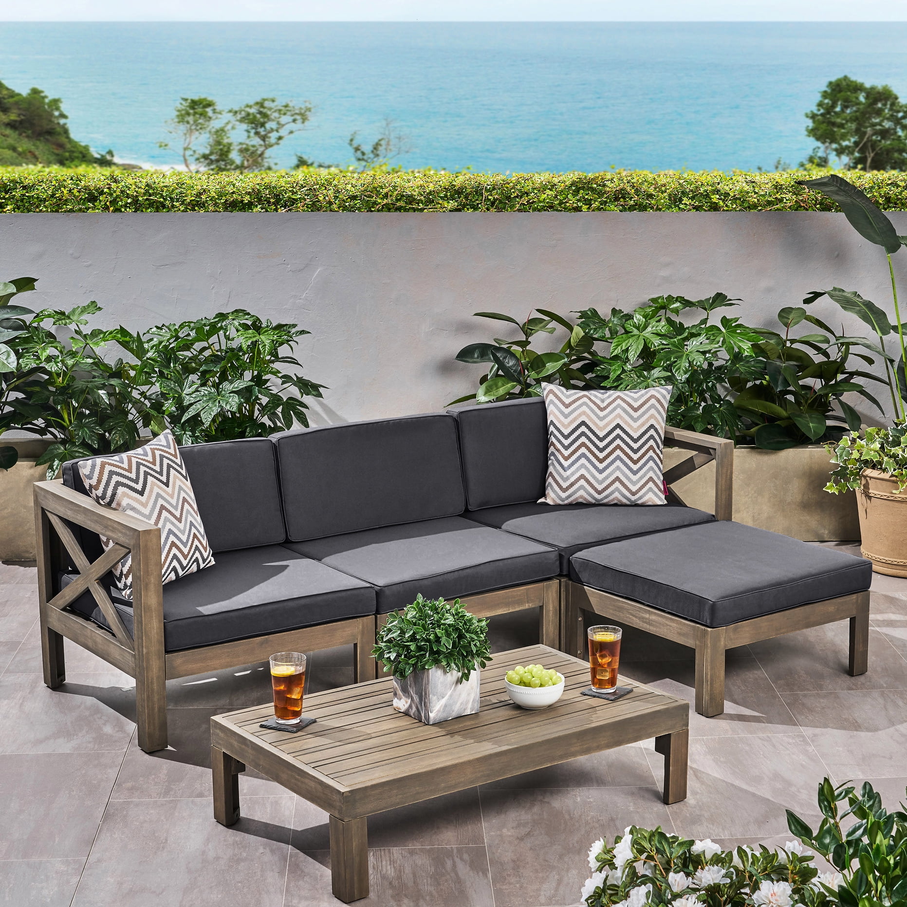 Dark Grey Alcove . Comfortable Outdoor Balancing. Wood Frame, Water ...