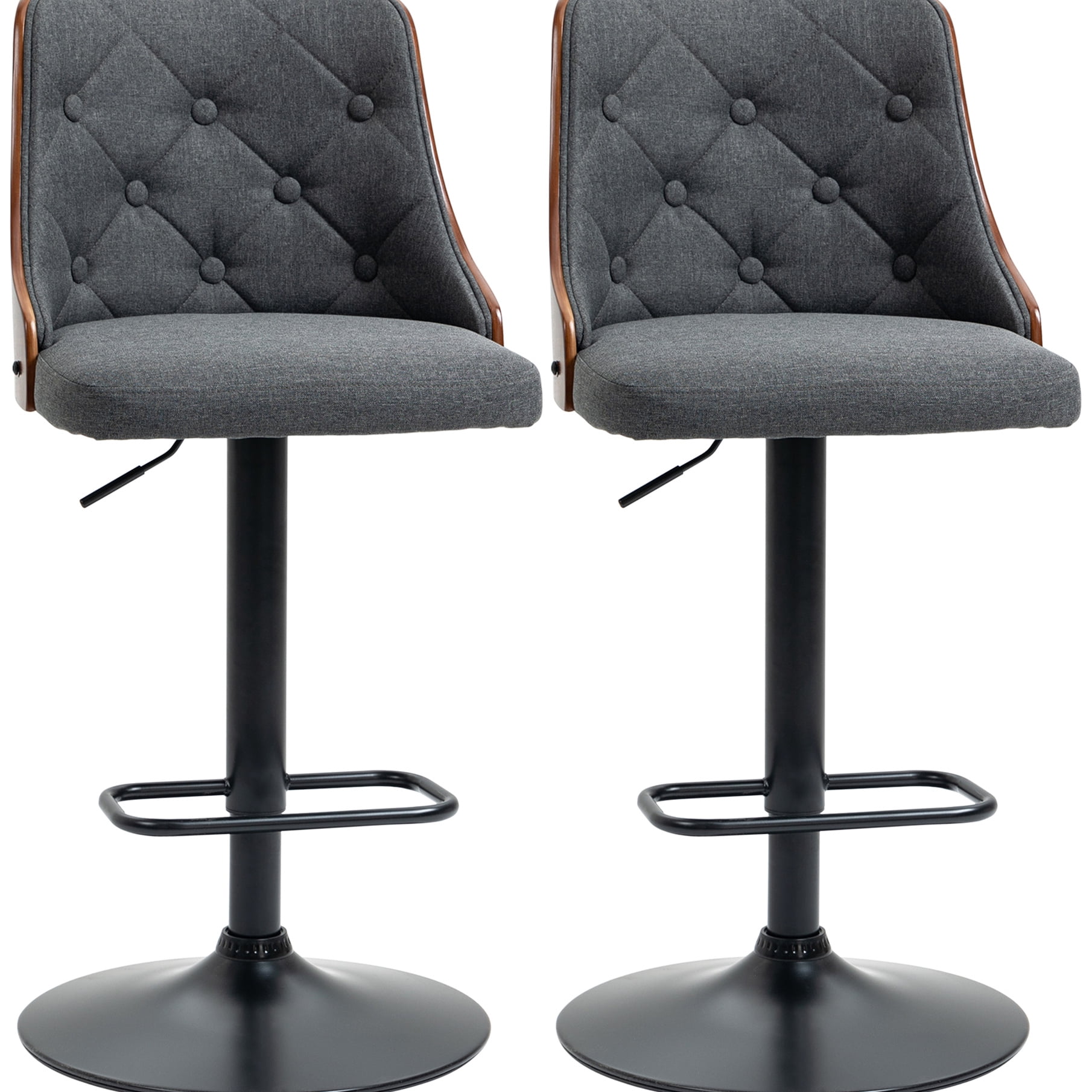 Dark Grey Bar Chairs Of 2, Adjustable Height And 360° Swivel, Back With ...