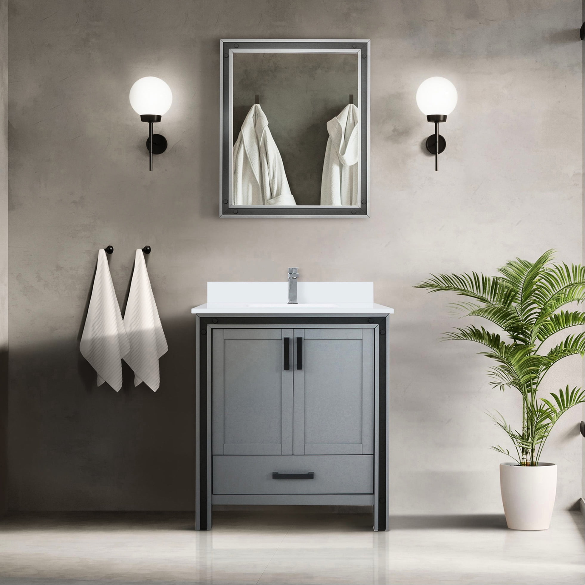 Dark Grey Bath Vanity 30" W X 22" D - Cultured Marble Top, Solid Wood, Soft Close, Scratch And ...