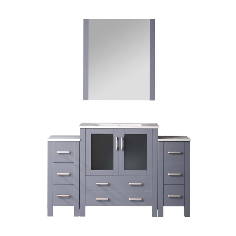 Volez 54 in W Dark Grey Bath Vanity with Side Cabinets, Ceramic Top ...